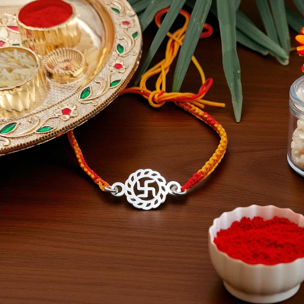 Swastik Silver Rakhi – Maniara Jewels